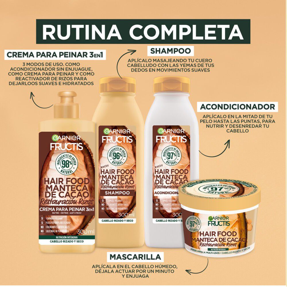 Shampoo Restauración Rizos Fructis Hair Food Cacao 300ml