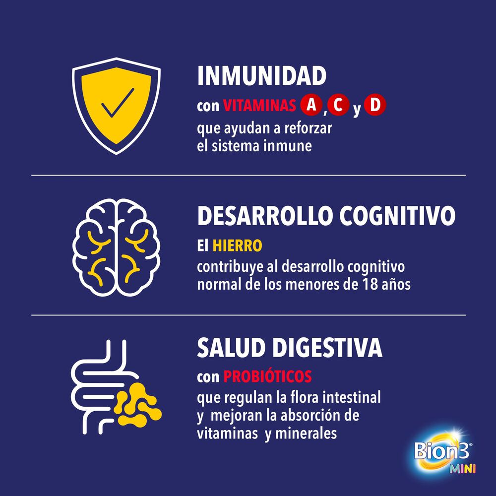 Bion 3 Mini Cultivos Probioticos Vitaminas 300 mcg 30 Comprimidos