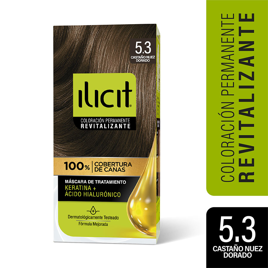 Ilicit Color 5/3 Castaño Nuez Dorado Coloracion Perm.45Gr+Keratina Ace ...