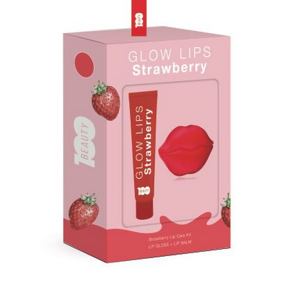 Beauty 100 Strawberry Lip Care Kit Lip Gloss+Lip Balm